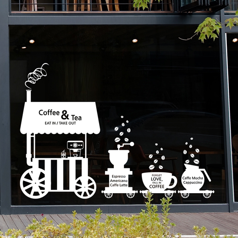 Coffee Shop Sticker Bean Milk tea Decal Cafe Cup Poster Vinyl Art Wall ...