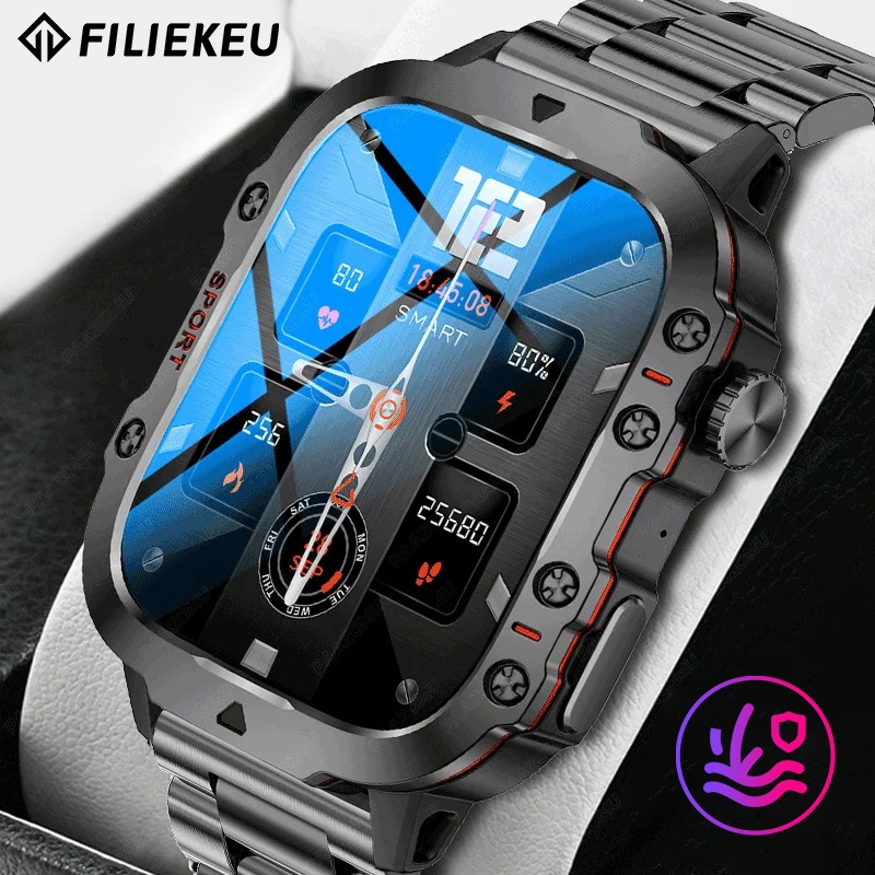 FILIEKEU Rugged Smartwatch Bluetooth Call 3ATM Waterproof Heart Rate ...