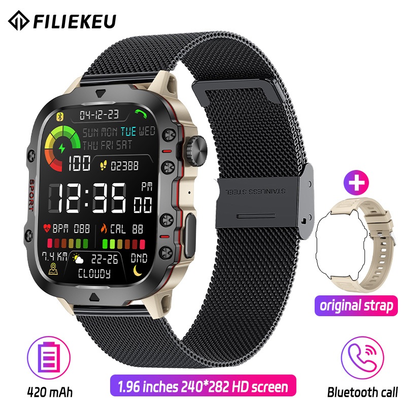 FILIEKEU Rugged Smartwatch Bluetooth Call 3ATM Waterproof Heart Rate ...