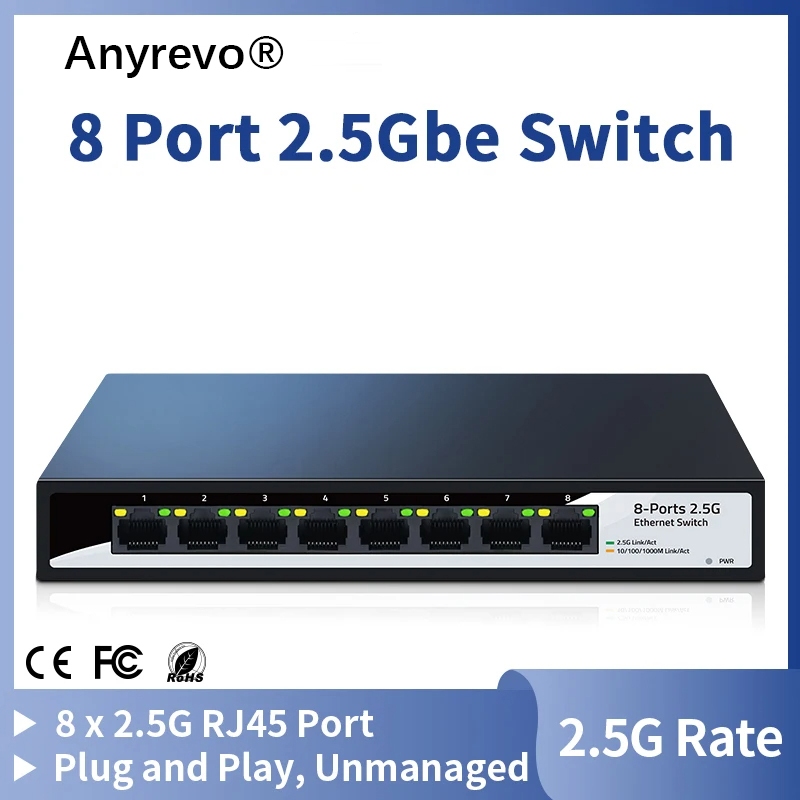 2.5G Ethernet Switch 2.5GBASE-T 8 Port RJ45 Fanless Plug and Play ...