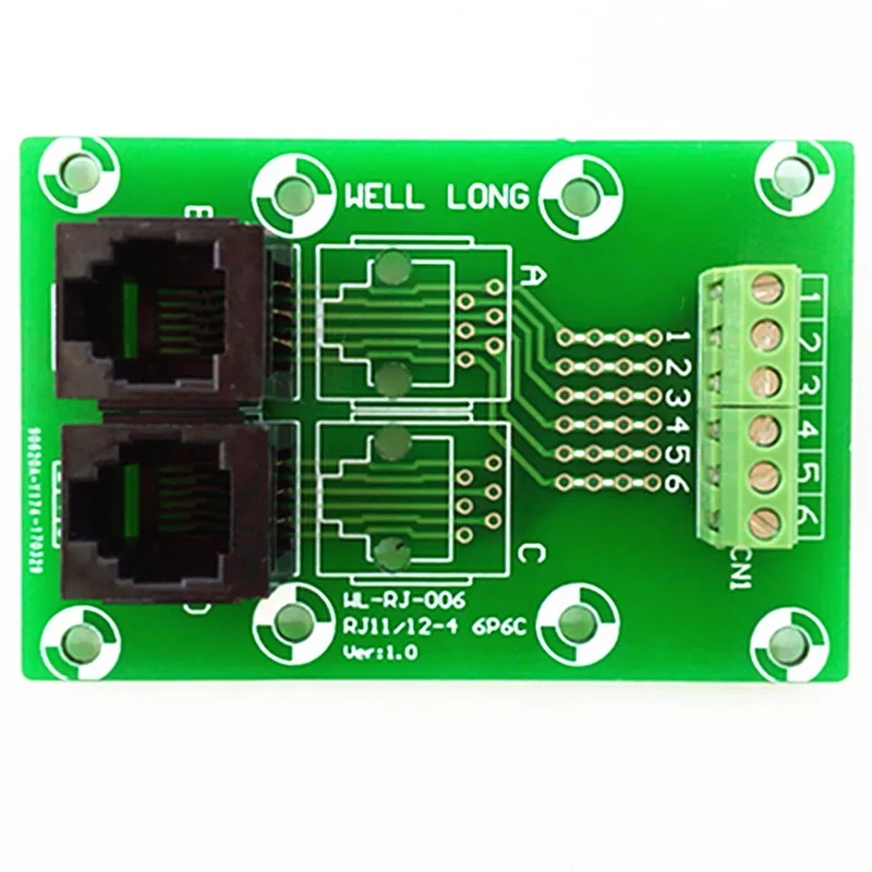 RJ11/RJ12 6P6C Jack 2-Way Buss Breakout Board, Terminal Block ...