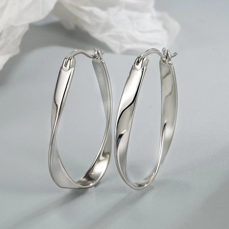 S925 Minimalist Style Metallic Texture Rotary Design Mobius Hoop ...