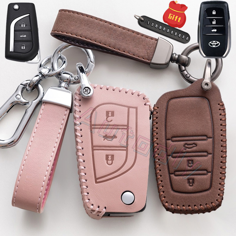 Leather Car Key Case Cover for Toyota Vios Hilux Revo Innova Fortuner ...
