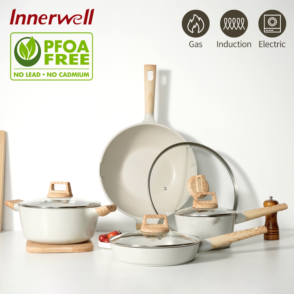 Innerwell 8PCS Maifan Non Stick Stone Coating Cookware Sets 28cm Fry ...
