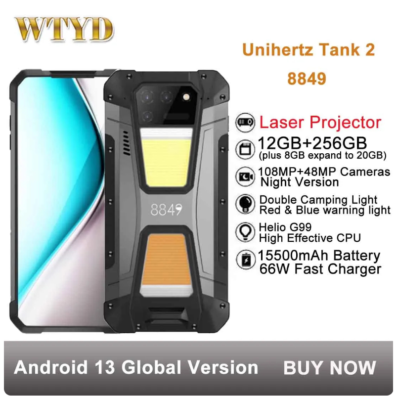 Unihertz 8849 Tank 2 Projector Rugged Phone 22GB RAM 256GB ROM 108MP ...