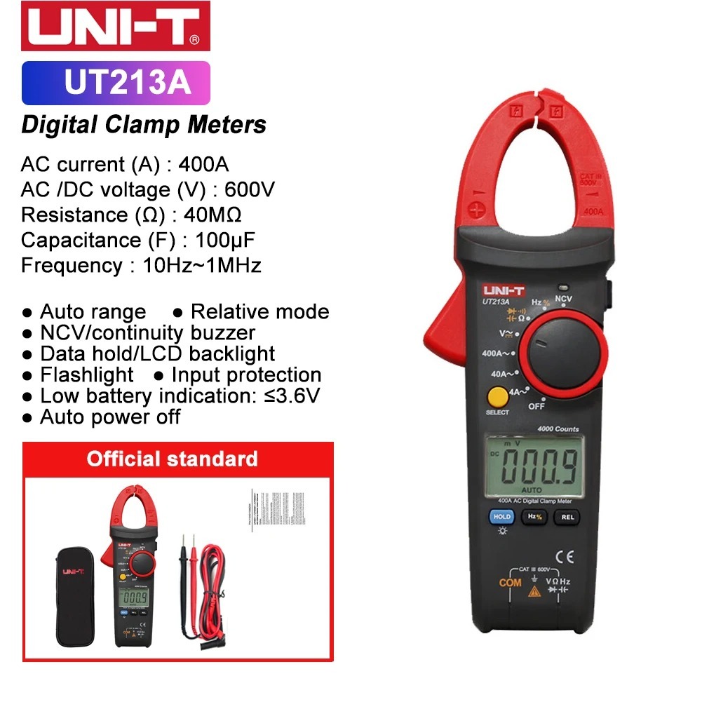 UNI-T UT213A UT213B UT213C 400A Digital Clamp Meter True-RMS LCD Backlight Function Automatic ...