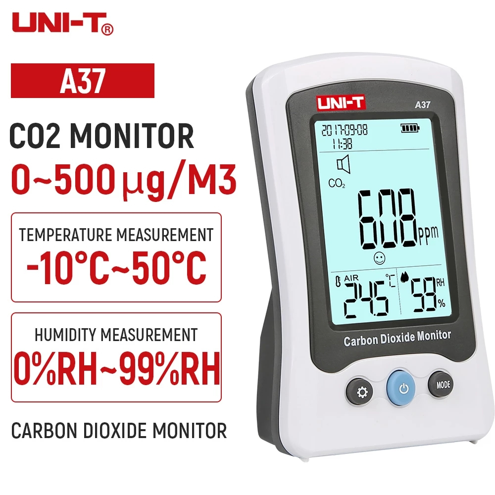 UNI-T A37 CO2 Air Analyzer Quality Meter Carbon Dioxide Detector Temperature Humidity Monitor ...