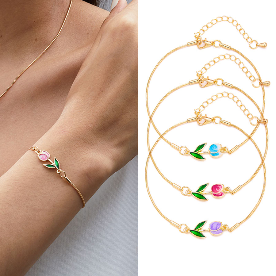 18K Gold Korean Tulip Bracelet for Women Non Fading Flower Lobster ...