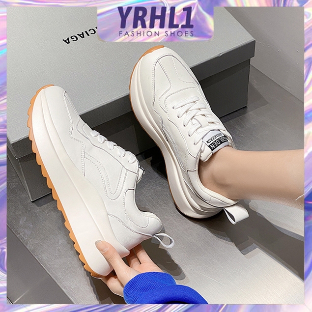 YR Genuine leather women's sports shoes, sponge cake thick soles ...