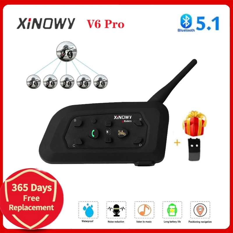 Motorcycle Interphone Helmet Intercom Headset V6 Pro BT5.1 For 6 Riders ...