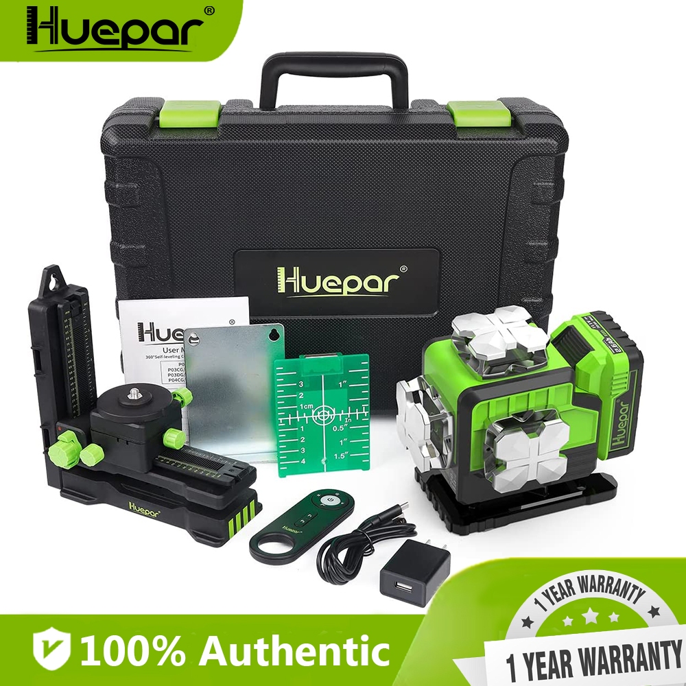 Huepar 4x360° Laser Level Self Leveling 4D Green Beam Bluetooth Connectivity 16 Lines Laser Tool ...