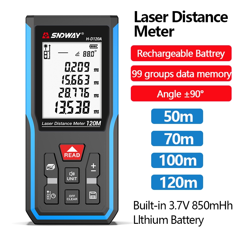 Rechargeable Laser Distance Meter 50/70/100/120M Digital Precision ...