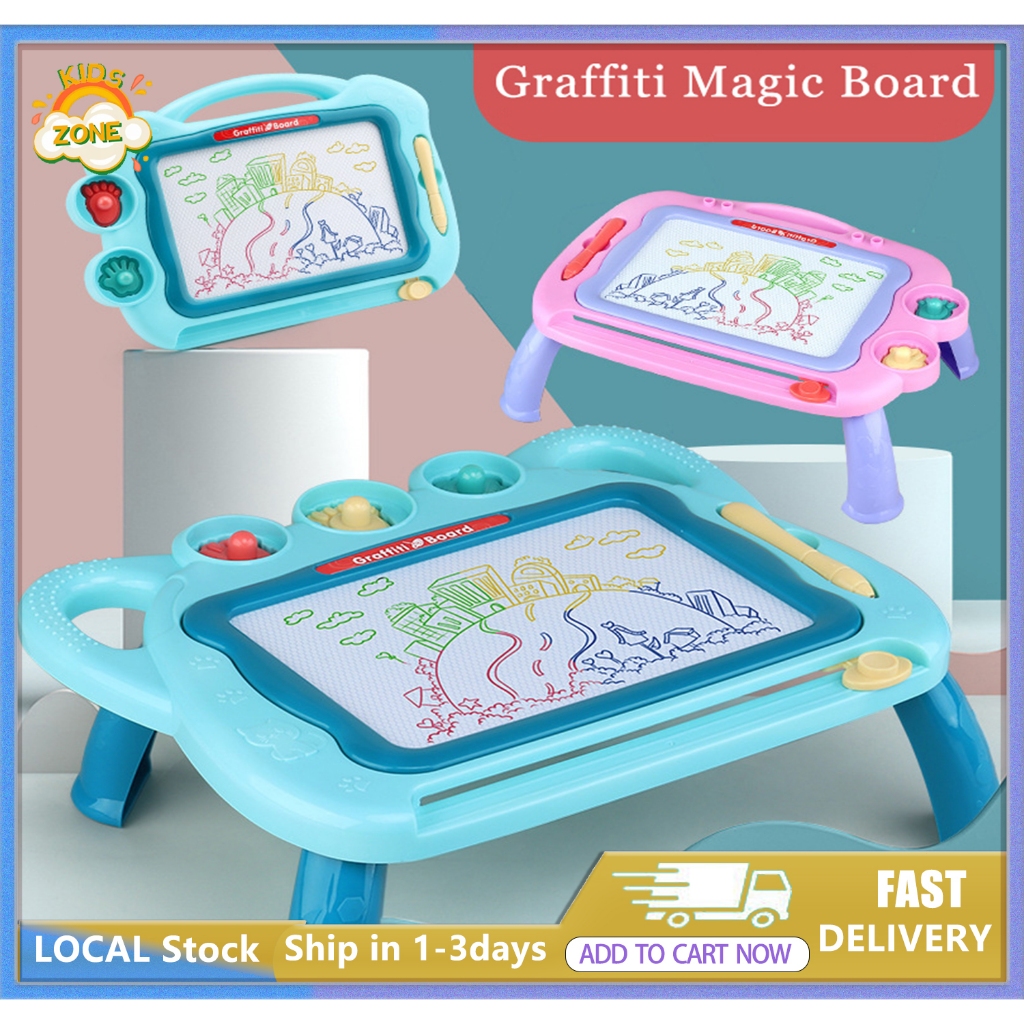 KIDS ZONE Magnetic Drawing Board Folding Color Erasable Graffiti Magic ...