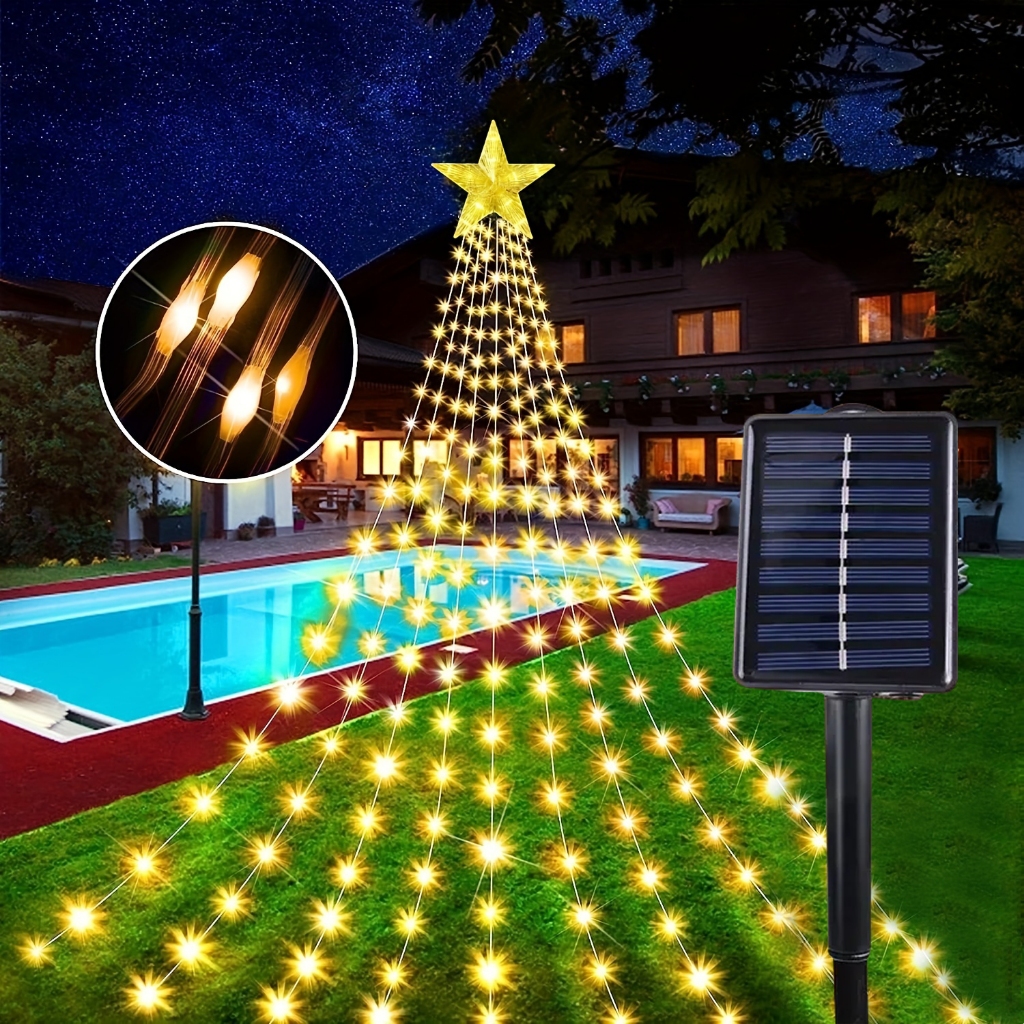 Solar outdoor Christmas tree pentagonal star light with 8-mode ...