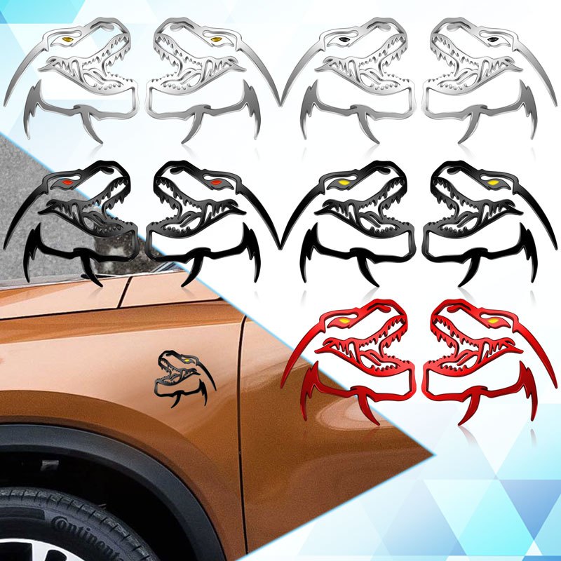 2Pcs Chrome Metal Dinosaur Emblem Sticker Rear Trunk Badge Tail Decal ...