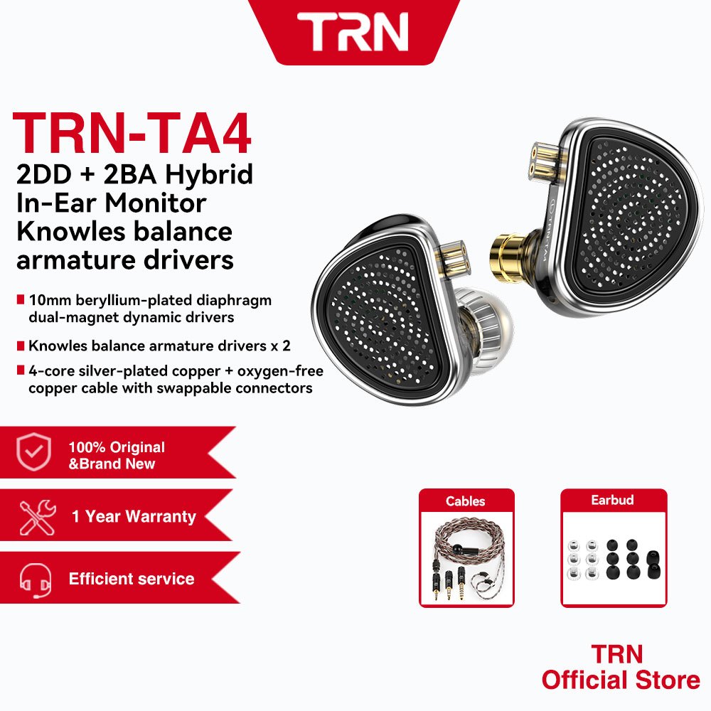 TRN TA4 In-Ear Earphones 2BA+2DD Hybrid Knowles Unit HIFI Noise ...
