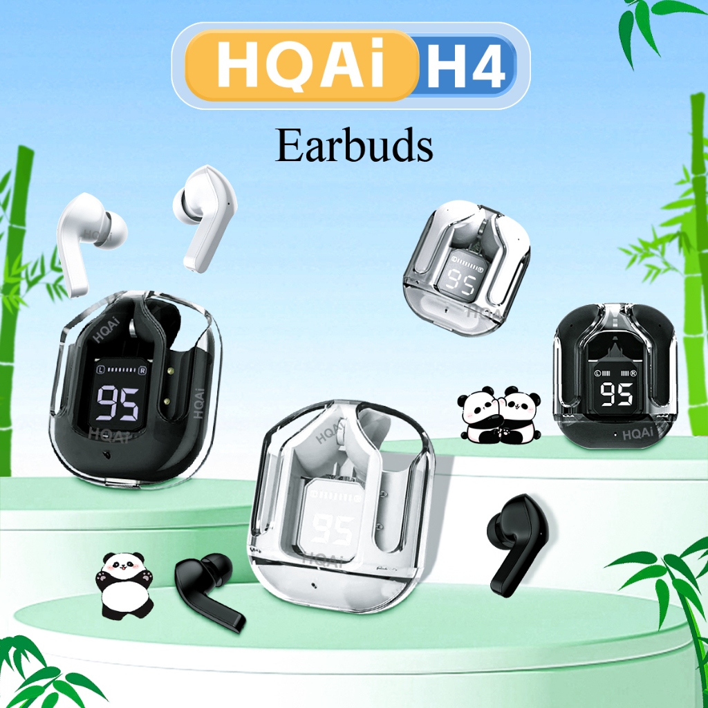 HQAi H4 Panda Wireless Earphone Bluetooth TWS Build-in Mic Earbuds ...