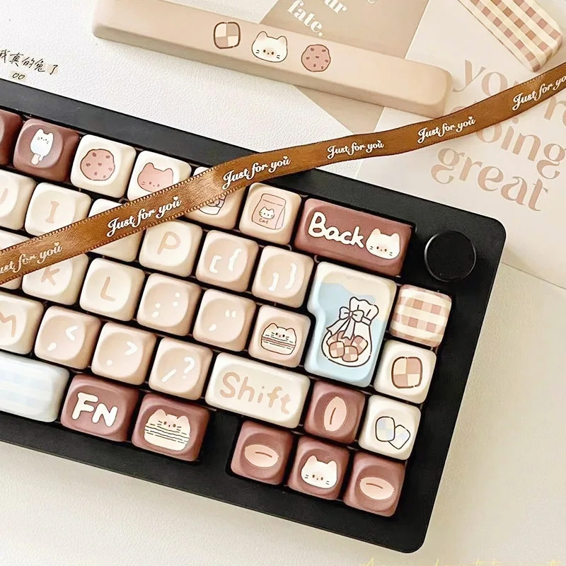 135 Keys Latte Coffee cat Keycaps MOA/MDA Profile PBT Dye Sublimation ...