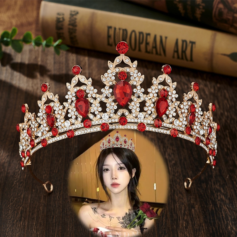 Deartiara Fashionable Grapevine Design Gold Red Diamond Crown Wedding ...