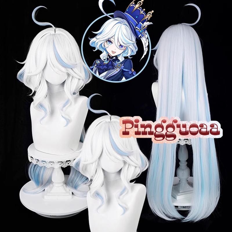 Game Genshin Impact Fontaine Focalors Cosplay Wig 100cm Long Silver ...
