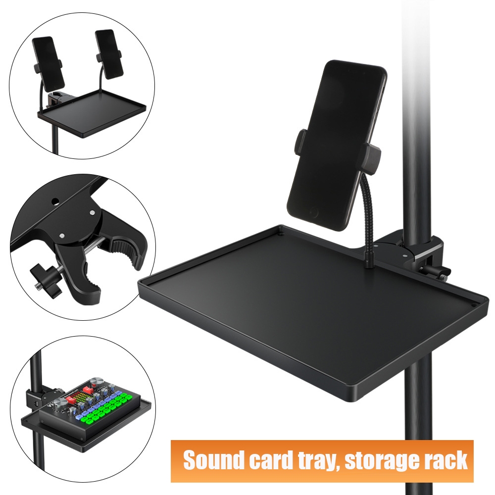 Microphone Stand Plastic Tray with Phone Holder, Mic Stand Clamp-On ...