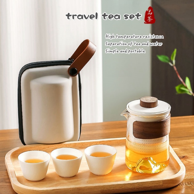 Portable Travel Tea Set Small Set Glass Outdoor One Pot Three Cups ...