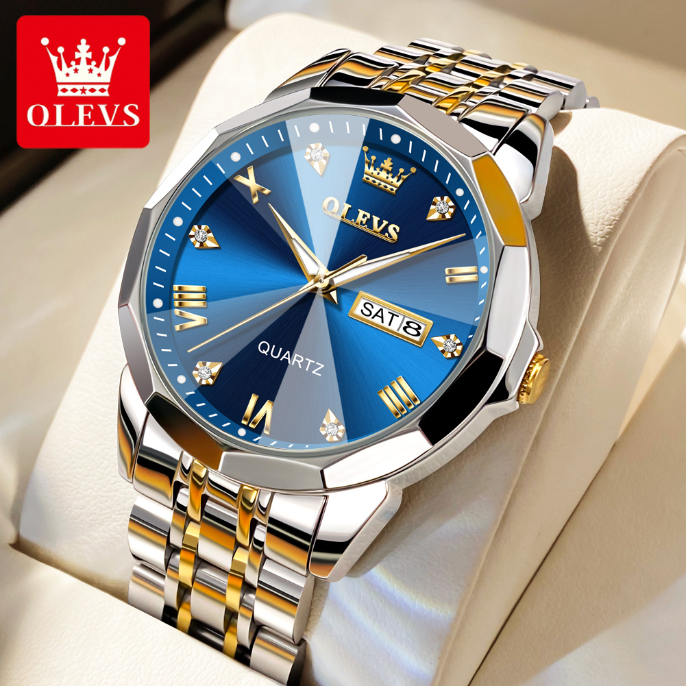 OLEVS Watch For Men Waterproof Original Stainless Steel Quartz Luminous ...