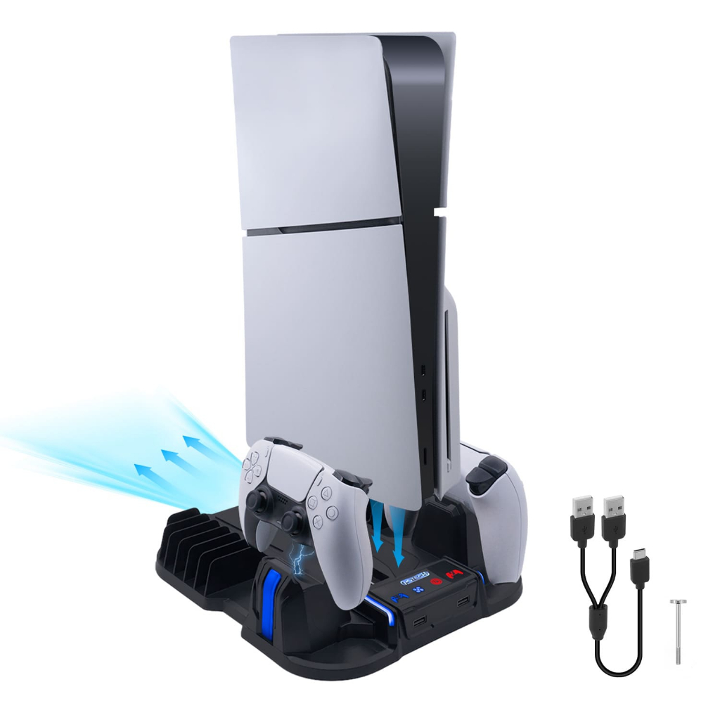 Pgtech Multifunctional Charging Dock With Disc Rack For Ps5 Slim Disc