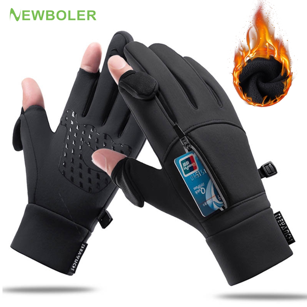 Newboler Winter Warm Gloves Two Finger Flip Motorcycle Gloves With ...