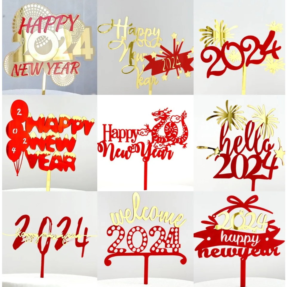 2024 New Year Cake Topper -Happy New Year Acrylic Cake Topper - 2024 ...