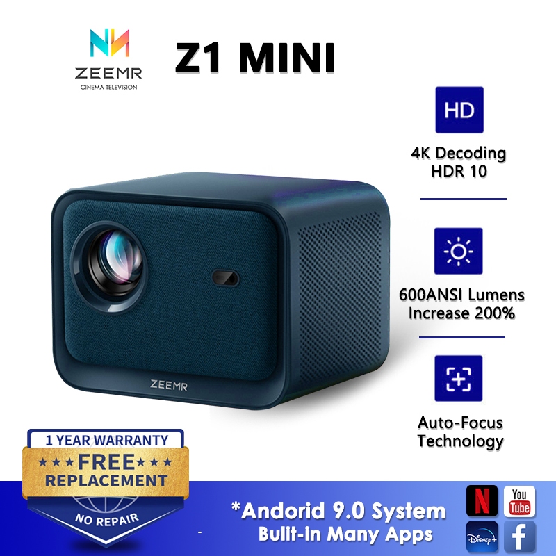 ZEEMR Z1 Mini 4K Auto-Focus Projector Portable Android 9.0 Remote Voice ...