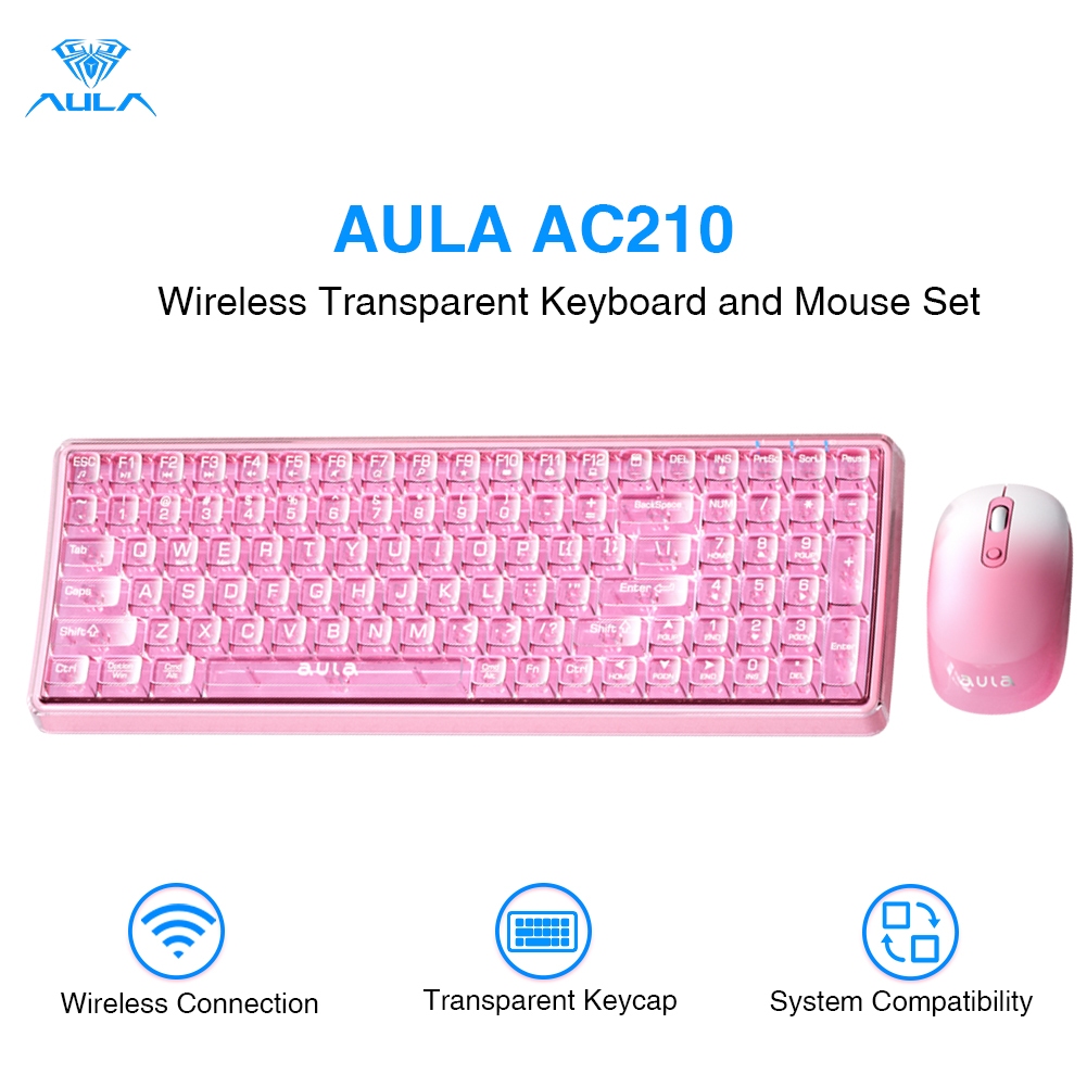 AULA AC210 Keyboard Combo Wireless Transparent Keyboard and Mouse Set 2 ...