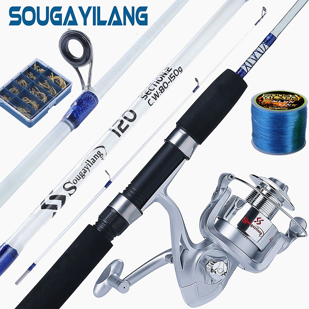 Fishing Rod Reel Set 1.2M-2.1M Portable 2 Sections Lure Fishing Rod ...