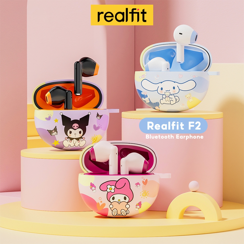 Realfit F2 Bluetooth Earphone with Cartoon Case Mini Wireless Earbuds ...