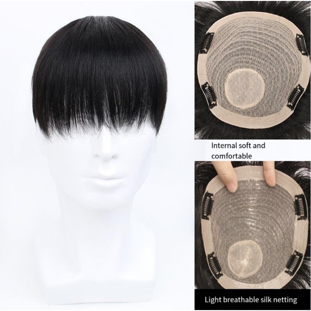 Men's wig thin real hair bald patch patch card can be attached to human ...