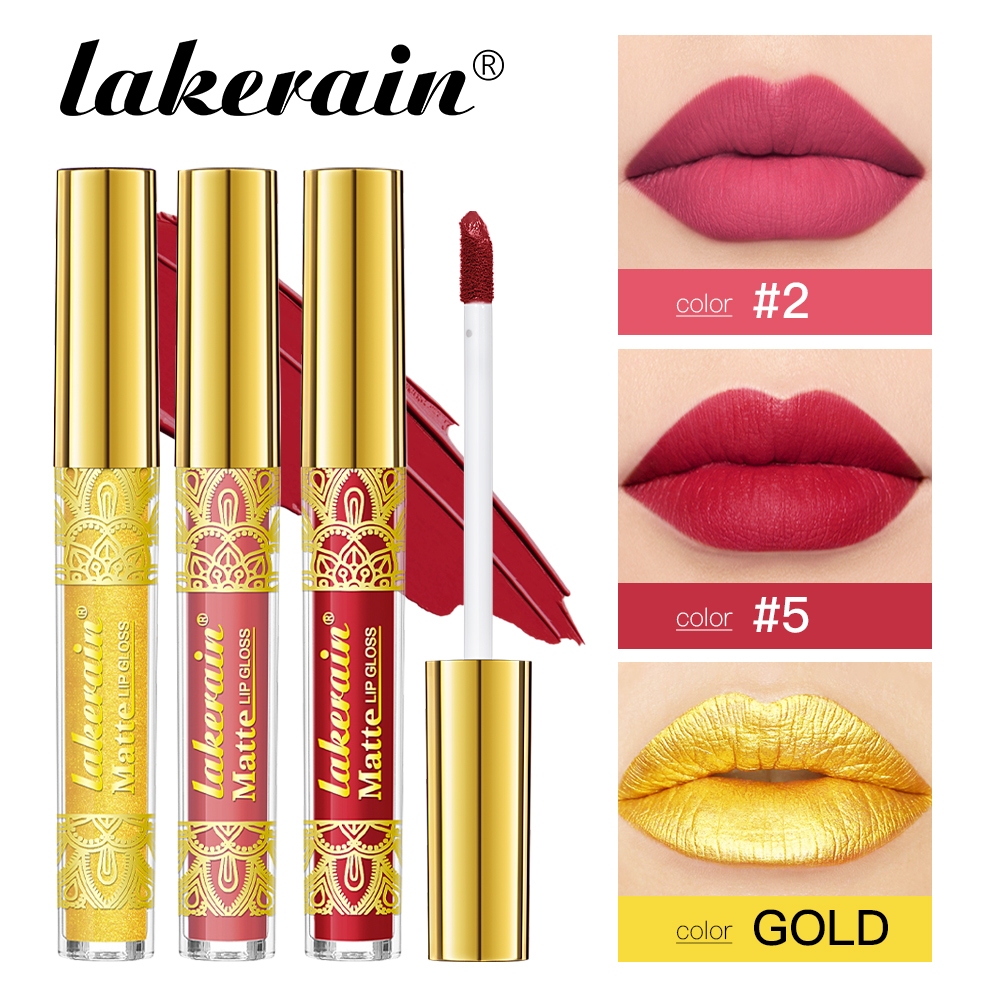 3Pcs/Set Glitter Gold Liptin Set Shiny Matte Velvet Waterproof Mini ...
