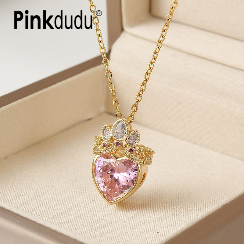 PINKDUDU Pink Crown Collarbone Chain Sweet Temperament Elegant Alloy ...