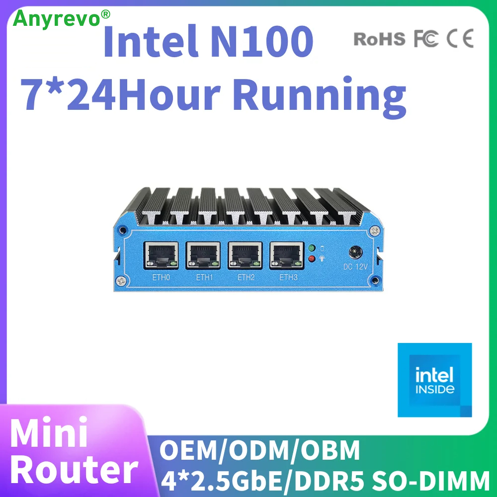 Fanless Intel N100 4xIntel i226-V LAN 2.5Gbps Low Power Soft Router ...