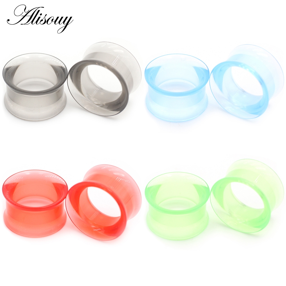 Alisouy 2 Pieces Transparent Colorful Acrylic Hollow Ear Tunnels Plugs ...