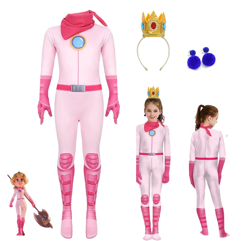 LZH Girls One-Piece Suits Halloween Cosplay Mario Super Brothers Peach ...