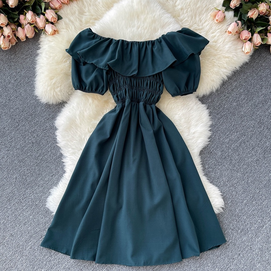 Korean Mini Dress For Women High Waist Puff Sleeves Off the Shoulder ...