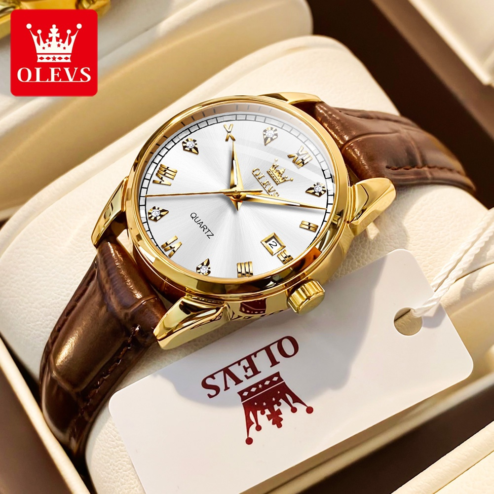 OLEVS Watch For Women Waterproof Original Quartz Leather Strap Relo ...