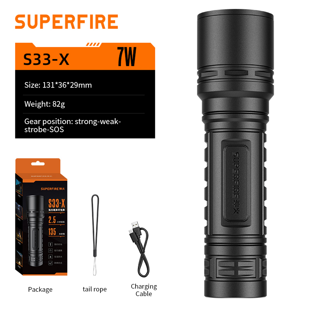 SUPERFIRE S33-A Mini Super Flashlight LED Bright Camping Light Waterproof Built-in Battery ...