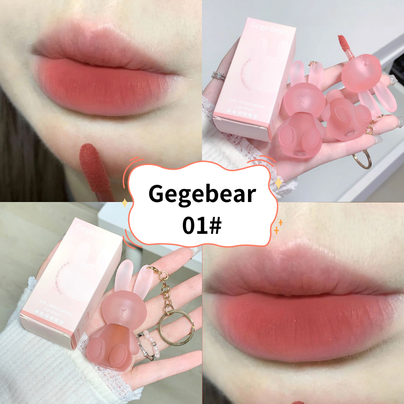 Gege Bear Cute Rabbit Keychain Clay Creamy Lip Mud Nude Matte Lip Tint ...