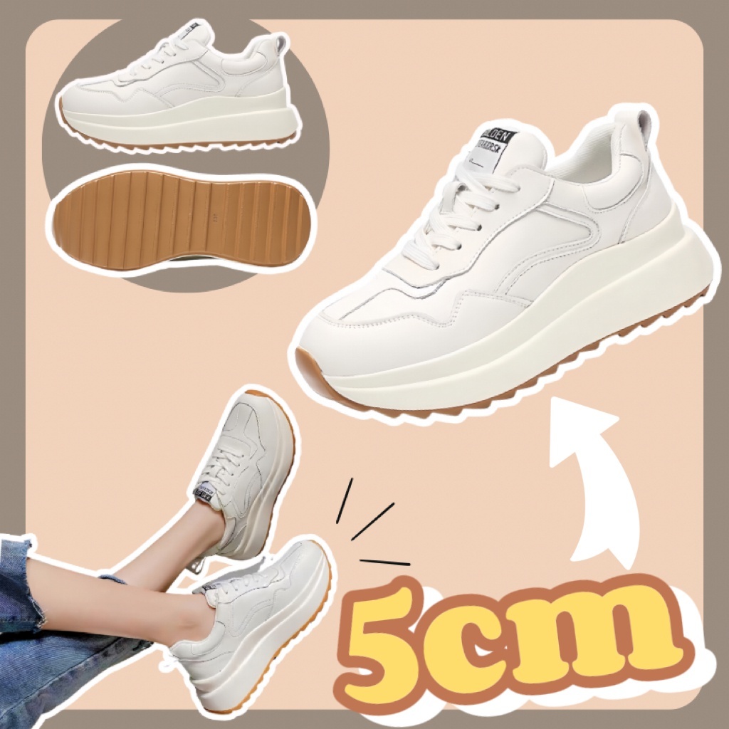 【YR】white shoes for women genuine leather breathable with increased 5cm ...