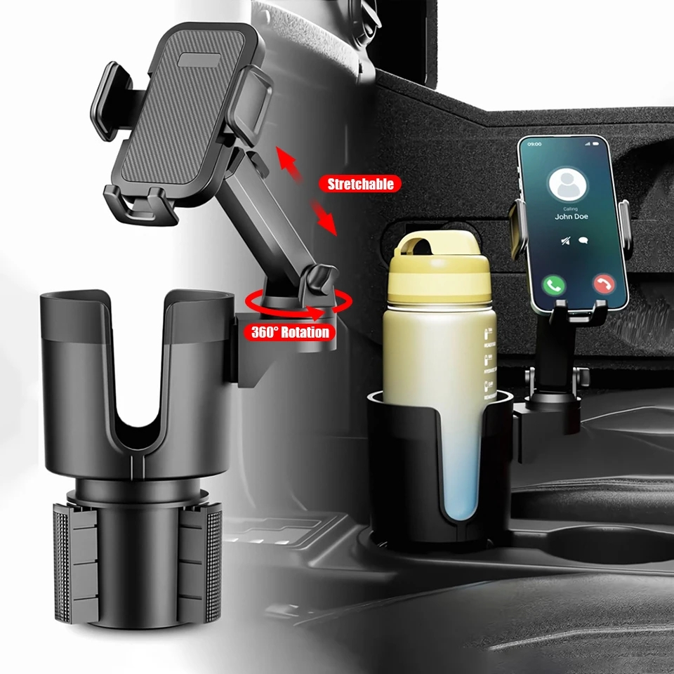 Car Cup Holder Expander with Mobile Phone Mount 360 Rotation Cup Holder ...