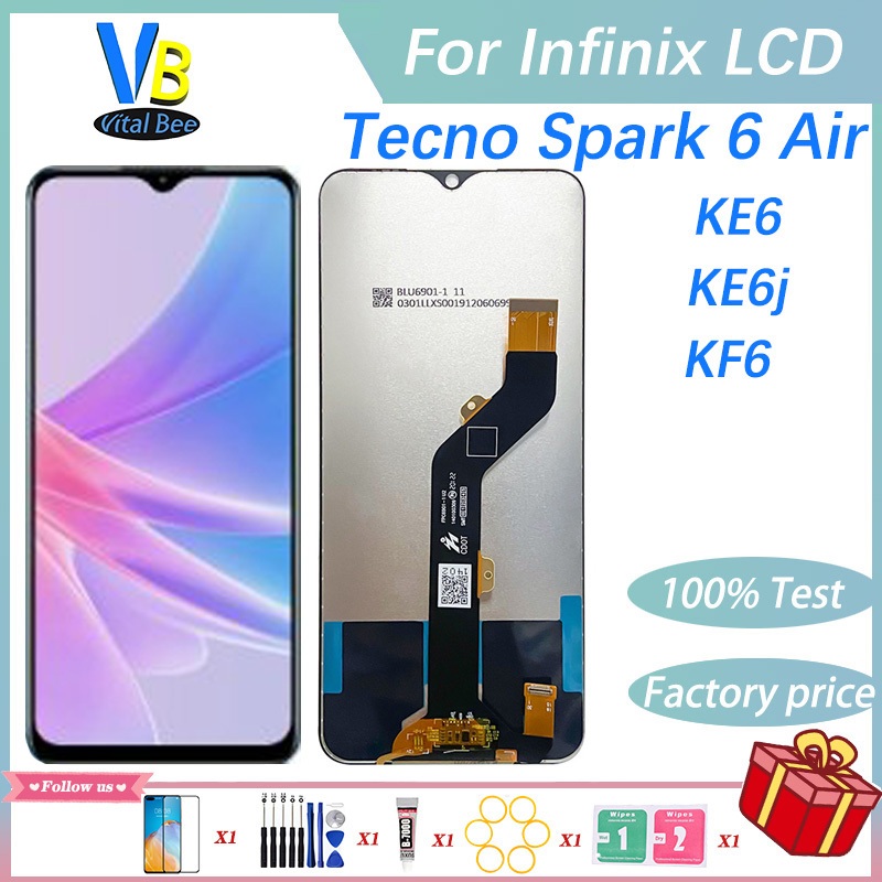 Original For Tecno Spark 6 Air LCD Display Touch Screen Digitizer Assembly KE6 KE6j KF6 ...