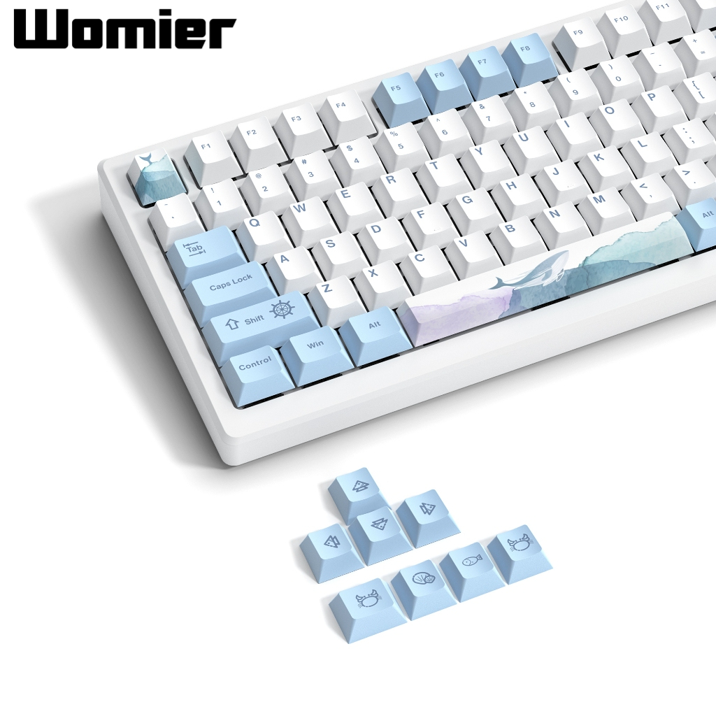 WOMIER 129 Keys Ocean Whale PBT Keycaps Backlit Dye Sub Cherry Profile ...