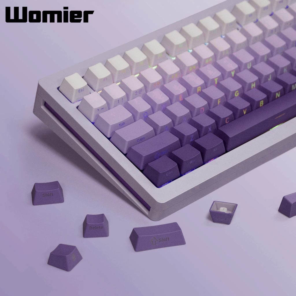WOMIER 136 Keys Purple Gradient Side Printed Keycaps,PBT Shine Through ...