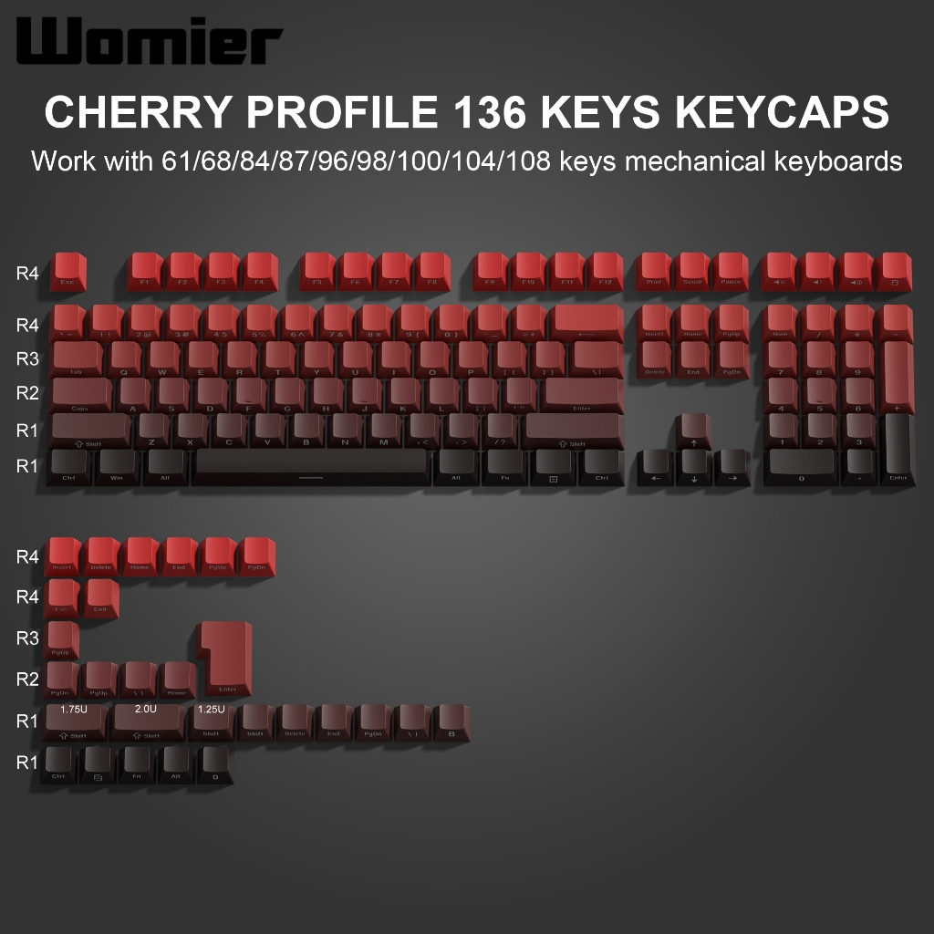 WOMIER 136 Keys Double Shot PBT Keycaps Cherry Profile Side-printed ...